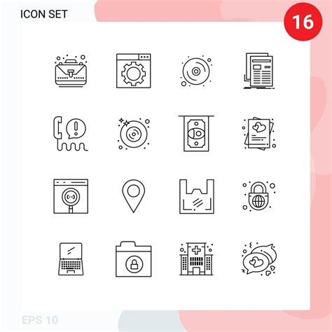 Pack Of 16 Modern Outlines Signs And Symbols For Web Print Media Such As Call Contact Newspaper
