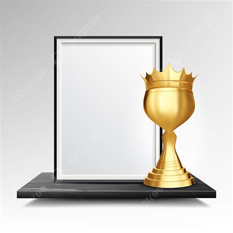 골든 컵 벡터 비즈니스 졸업 인쇄 빈 A4 프레임 나무 스탠드 3d 현실적인 일러스트와 함께 인증서 졸업장 상 학력 템플릿 Png 일러스트 및 벡터 에 대한 무료