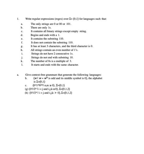 Solved 1 Write Regular Expressions Regex Over 01 For