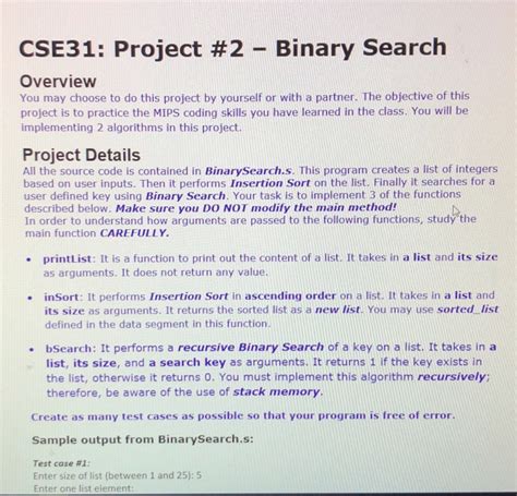 Solved Cse31 Project 2 Binary Search Overview You May