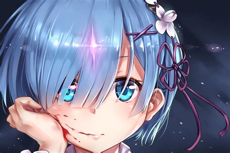 Rem Blue Hair Blood Anime Anime Girl Wallpaper Anime Wallpaper