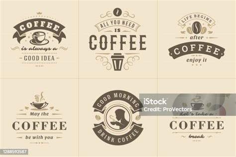 커피 따옴표 빈티지 타이포그래피 스타일 영감 문구 벡터 일러스트 세트 개체 그룹에 대한 스톡 벡터 아트 및 기타 이미지 개체