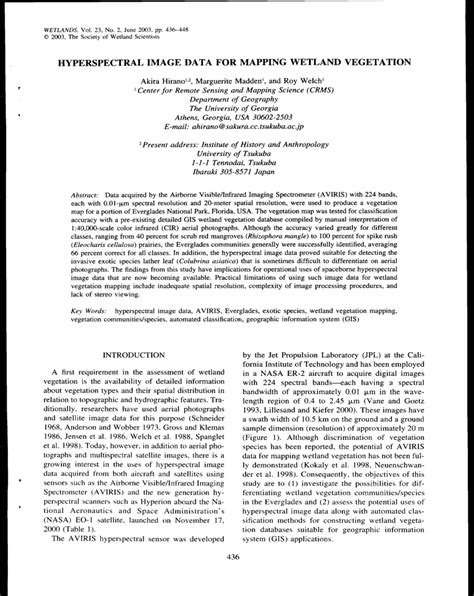 Pdf Hyperspectral Image Data For Mapping Wetland Vegetation
