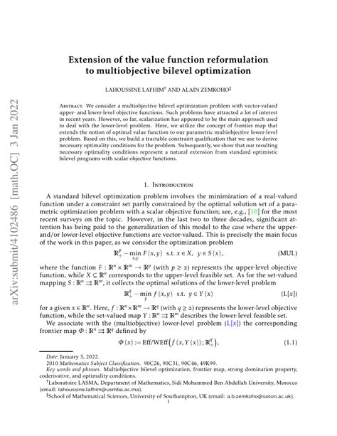 Pdf Extension Of The Value Function Reformulation To Multiobjective