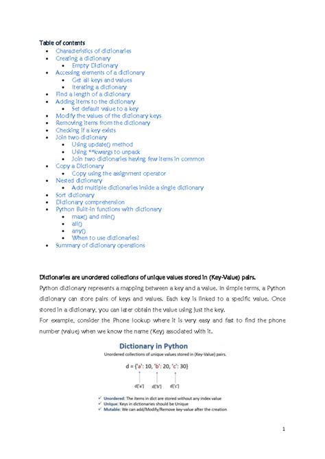 Python Dictionaries Table Of Contents Characteristics Of Dictionaries Creating A Dictionary