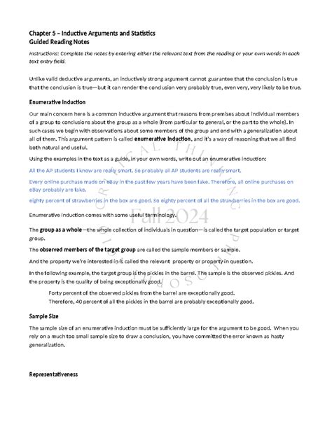 Notes Chapter 5 Chapter 5 Inductive Arguments And Statistics Guided