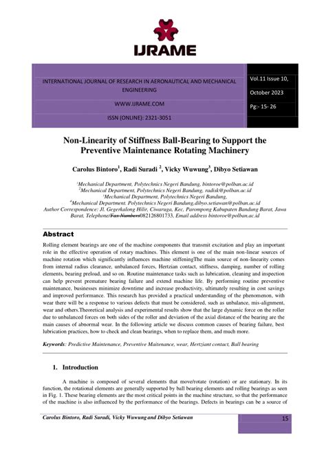 Pdf Non Linearity Of Stiffness Ball Bearing To Support The Preventive Maintenance Rotating