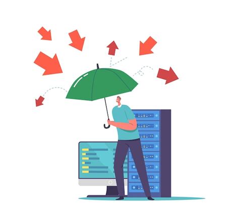 Premium Vector Man With Umbrella Protect Computer From Virus Or Hacker Attack Hacker Attack