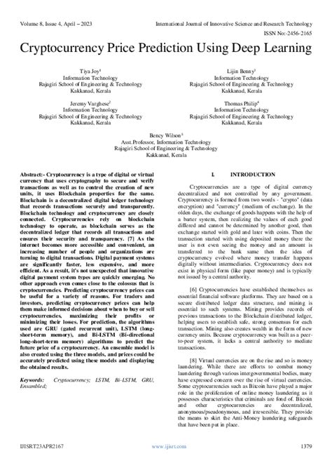 Pdf Cryptocurrency Price Prediction Using Deep Learning