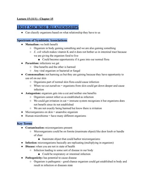 Microbio Ch Lecture Notes Lecture Chapter Host Microbe Relationships