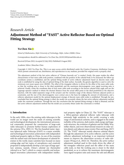 Pdf Adjustment Method Of Fast” Active Reflector Based On Optimal