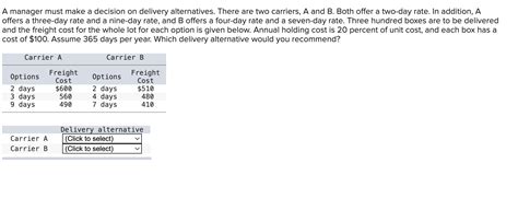 solved a manager must make a decision on delivery