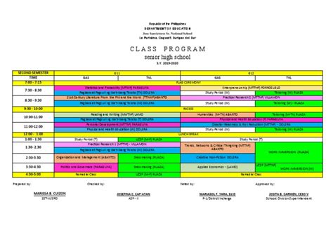 Shs 2nd Sem Class Program 2019 2020 Pdf Academia Cognition
