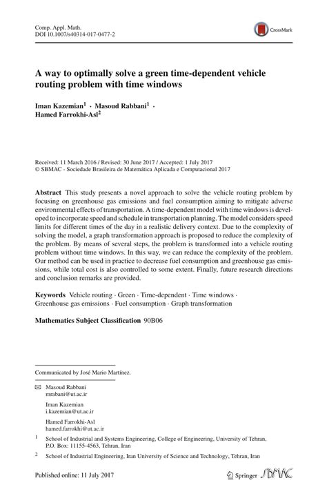 Pdf A Way To Optimally Solve A Green Time Dependent Vehicle Routing