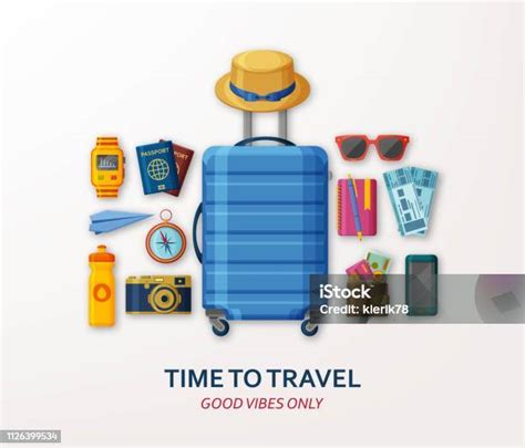 흰색 바탕에 가방 선글라스 모자 카메라 나침반으로 개념을 여행 좋은 느낌만 벡터 일러스트 레이 션 3차원 형태에 대한 스톡 벡터 아트 및 기타 이미지 Istock