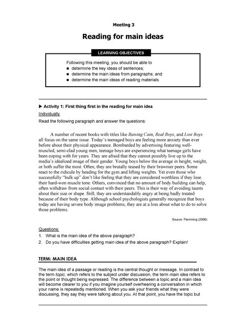 Finding Main Idea Uny Find Main Idea Following This Meeting You