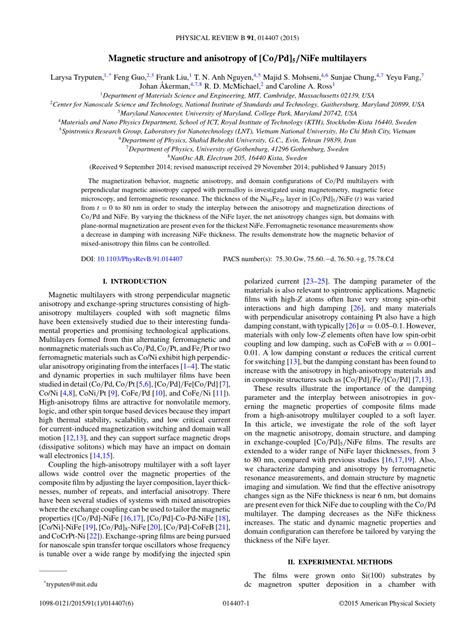 Pdf Magnetic Structure And Anisotropy Of [ Co Pd ] 5 Nife Multilayers