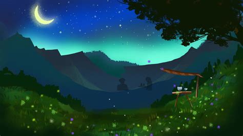 별이 빛나는 달 밤 캠핑 일러스트 배경 별이 빛나는 배경 야간 배경 캠핑 배경 배경 일러스트 및 사진 무료 다운로드