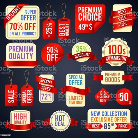 휴일 판매 리본 배너 및 프로 모션 텍스트 벡터 세트 스티커 배지 가격에 대한 스톡 벡터 아트 및 기타 이미지 가격 개성 개념 고급 Istock