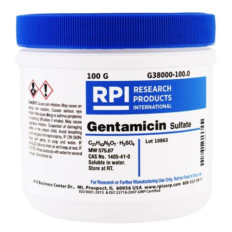 Research Products International Corp Gentamicin Sulfate 100 G