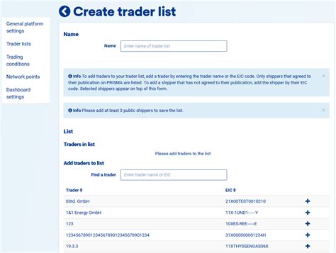 How To Create Trader Lists Prisma Capacity Platform