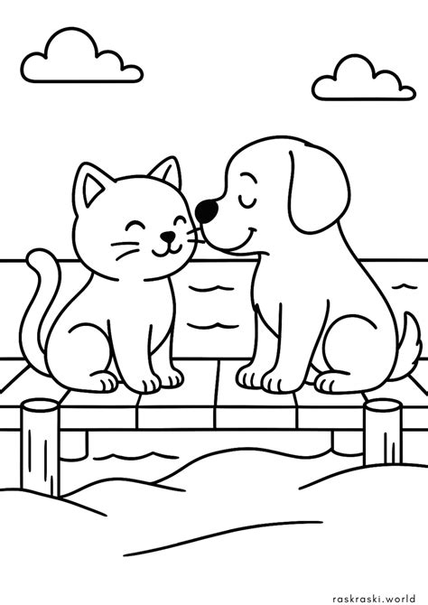 Раскраска Кошка и собака ⭐️ распечатать скачать бесплатно разукрашку для детей