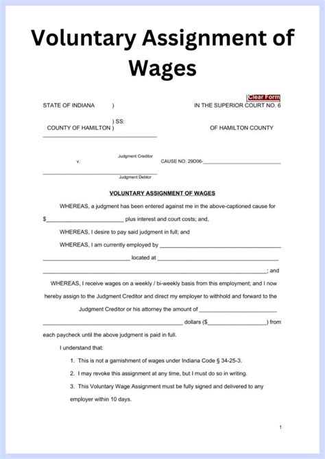 Sample Printable Assignment Of Wages Forms Template 2023