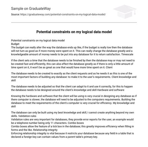 ⇉potential Constraints On My Logical Data Model Essay Example Graduateway