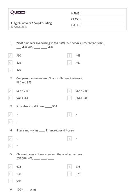 50 Skip Counting Worksheets For 2nd Grade On Quizizz Free And Printable