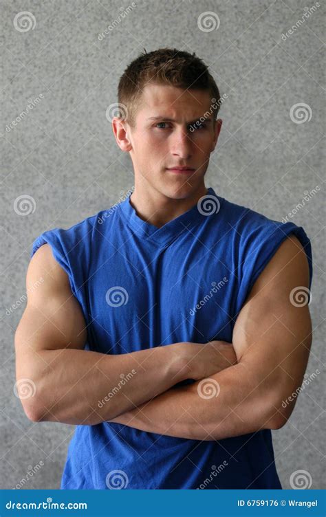 Muscular Man In A Blue T Shirt Royalty Free Stock Image Image
