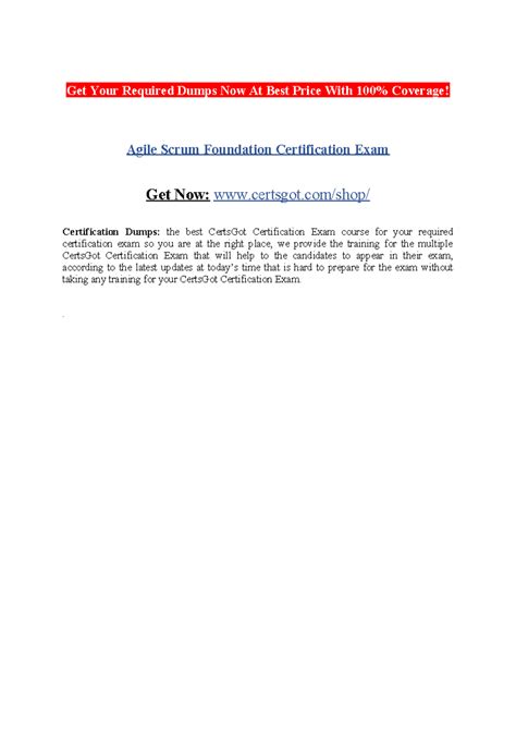 Agile Scrum Foundation Certification Exam Get Your Required Dumps Now At Best Price With 100