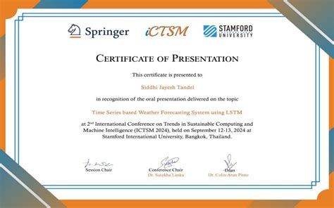 Siddhi Tandel On Linkedin Ictsm2024 Machinelearning Lstm Weatherforecasting