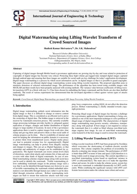 Pdf Digital Watermarking Using Lifting Wavelet Transform Of Crowd