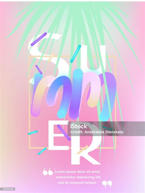 다채로운 편지와 함께 여름을 레터링 프레임 및 팜 나무 잎 파스텔 색조입니다 벡터 일러스트 레이 션 개념에 대한 스톡 벡터 아트