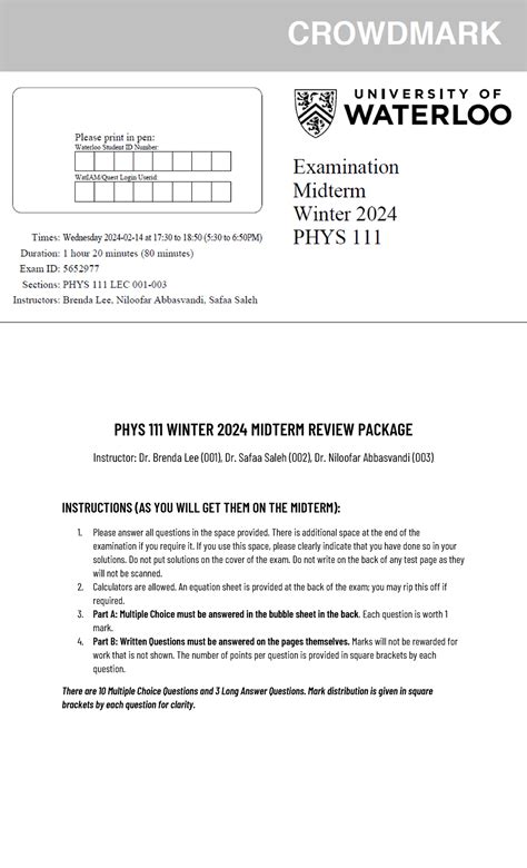 PHYS111 W24 Midterm Review PHYS 111 WINTER 2024 MIDTERM REVIEW