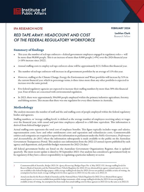 Ipa Research Note Red Tape Army Headcount And Cost Of The Federal Regulatory Workforce Final 1