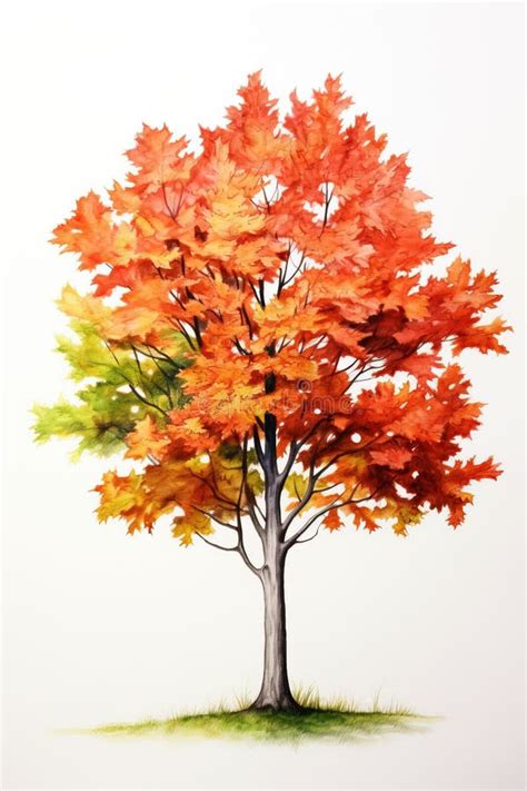Watercolor And Pencil Drawing Of Maple Tree Generative AI Stock Illustration Illustration Of