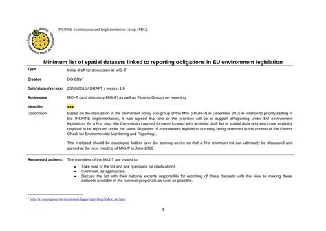 Pdf Minimum List Of Spatial Datasets Linked To Reporting Obligations