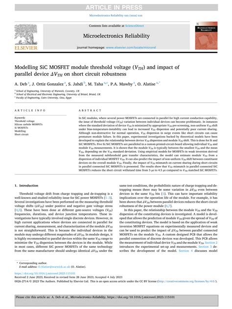 pdf modelling sic mosfet module threshold voltage v and impact of