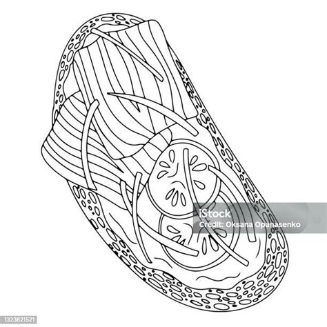 버터와 붉은 생선샌드위치 연어와 오이 조각 브루스케타 건강한 음식 조리법 채식주의 만화 스타일의 간단한 그리기 벡터 그림입니다 연어 해산물에 대한 스톡 벡터 아트 및 기타