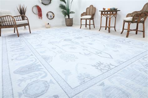 Oushak Neutral Rug 10x14 White Gray Turkish Vintage Pastel Large