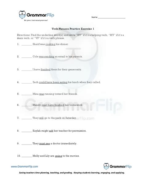 Verb Phrases Free Worksheet Worksheets Library