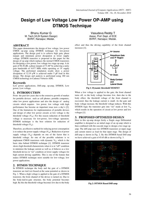 Pdf Design Of Low Voltage Low Power Opam Dtcmos