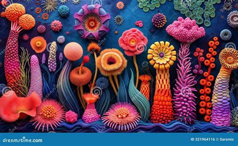 Vibrant Abstract Organic Structures With Bold Colors And Intricate Textures Stock Illustration