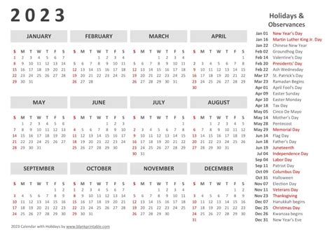 Free Printable 2023 Calendar With Holidays And Observances Printable