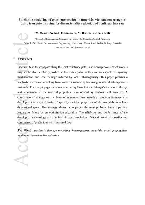 Pdf Stochastic Modelling Of Crack Propagation In Materials With