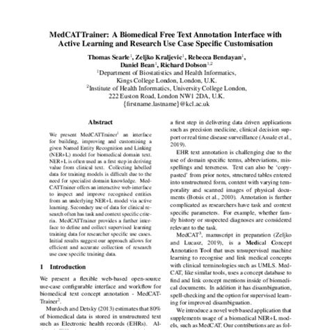 Medcattrainer A Biomedical Free Text Annotation Interface With Active Learning And Research Use