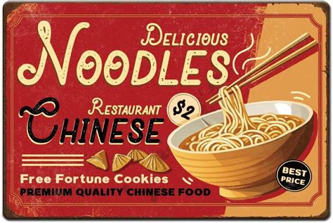 1pc Vintage Metal Tin Sign 8x12 Inch Retro Iron Noodle Sign Chinese Restaurant Delicious Noodles