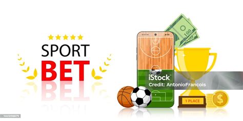 온라인 스포츠 베팅 모바일 앱 배너 디자인 템플릿 축구 농구 공과 트로피 수상 컵 및 우승자 달러 동전 북메이커 프로모션 광고 Championship에 대한 스톡 벡터 아트