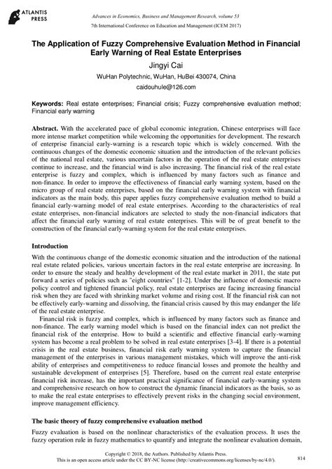Pdf The Application Of Fuzzy Comprehensive Evaluation Method In Financial Early Warning Of